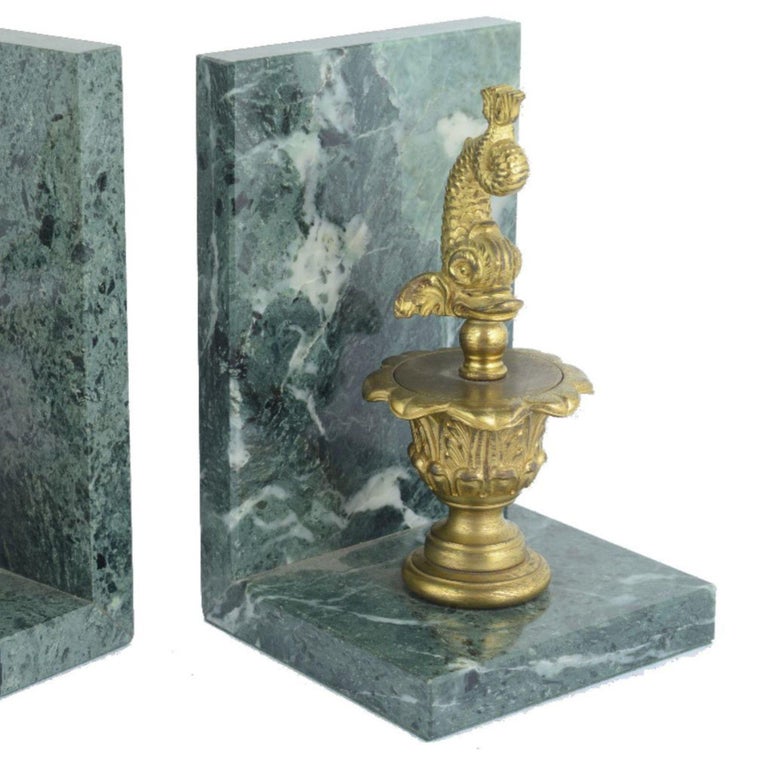Belle marble bookend with brass dolphins For Sale at 1stDibs