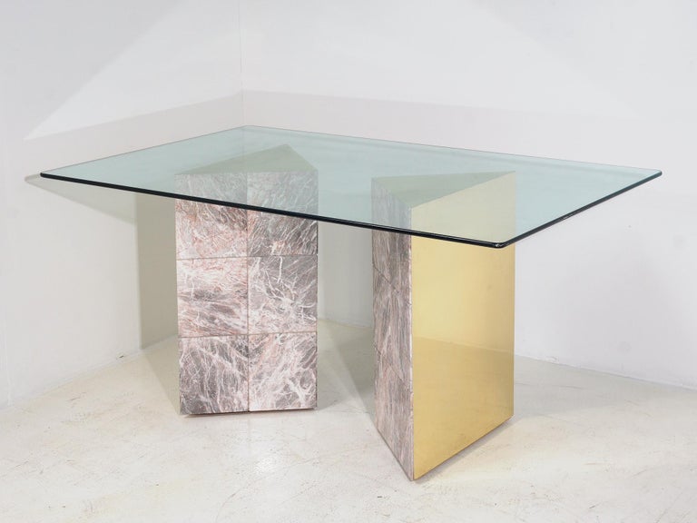 Marble and Brass Table, 1980s For Sale at 1stDibs