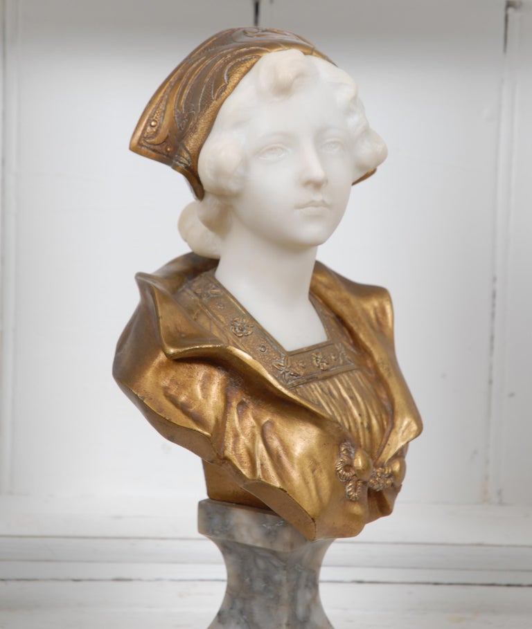 Art Nouveau Marble and Bronze Bust Young Maiden Sculpture Arts and ...