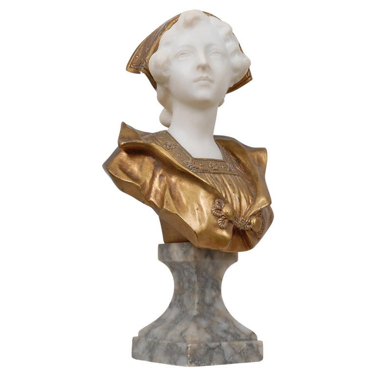 Art Nouveau Marble and Bronze Bust Young Maiden Sculpture Arts and ...