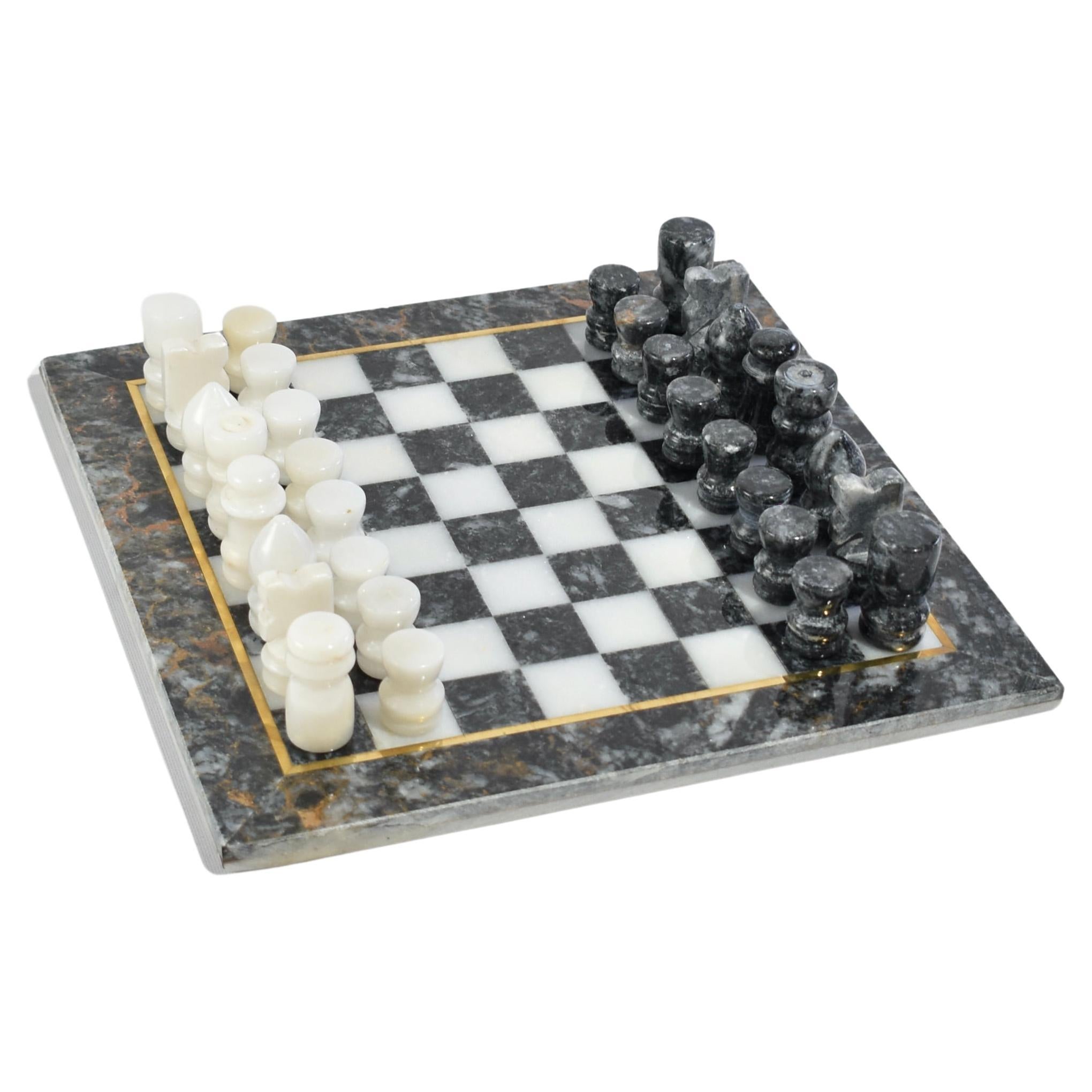Pink and Black Carved Italian Stone Marble Chess Set at 1stDibs