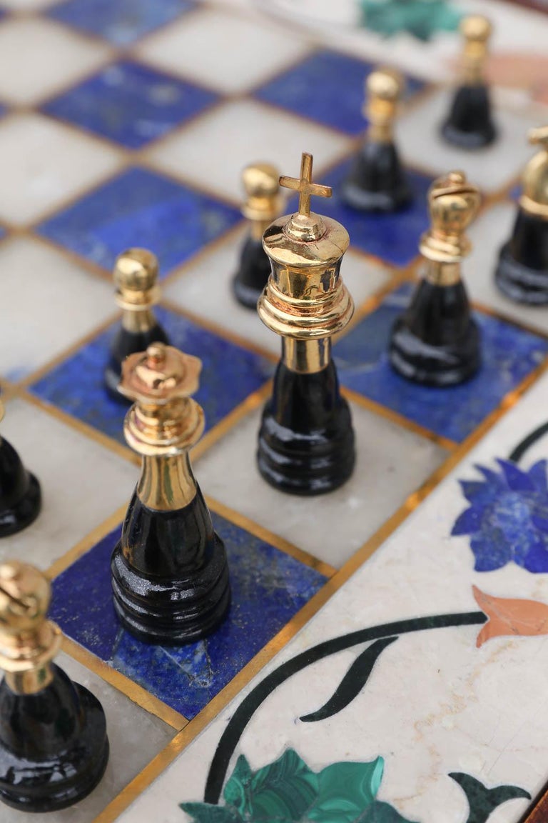 Marble Chess Table Inlaid with Semiprecious Stones and with Silver ...