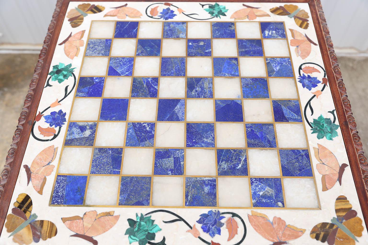 Marble Chess Table Inlaid with Semiprecious Stones and with Silver ...