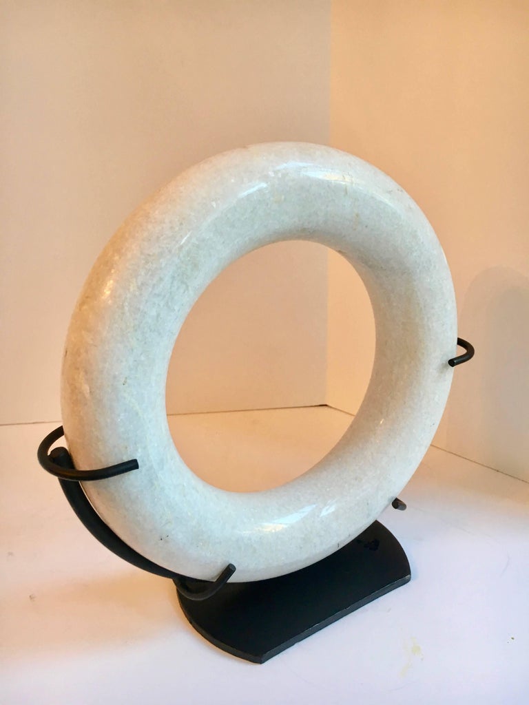 Marble Circular Disk Sculpture in Custom Metal Stand at 1stDibs ...