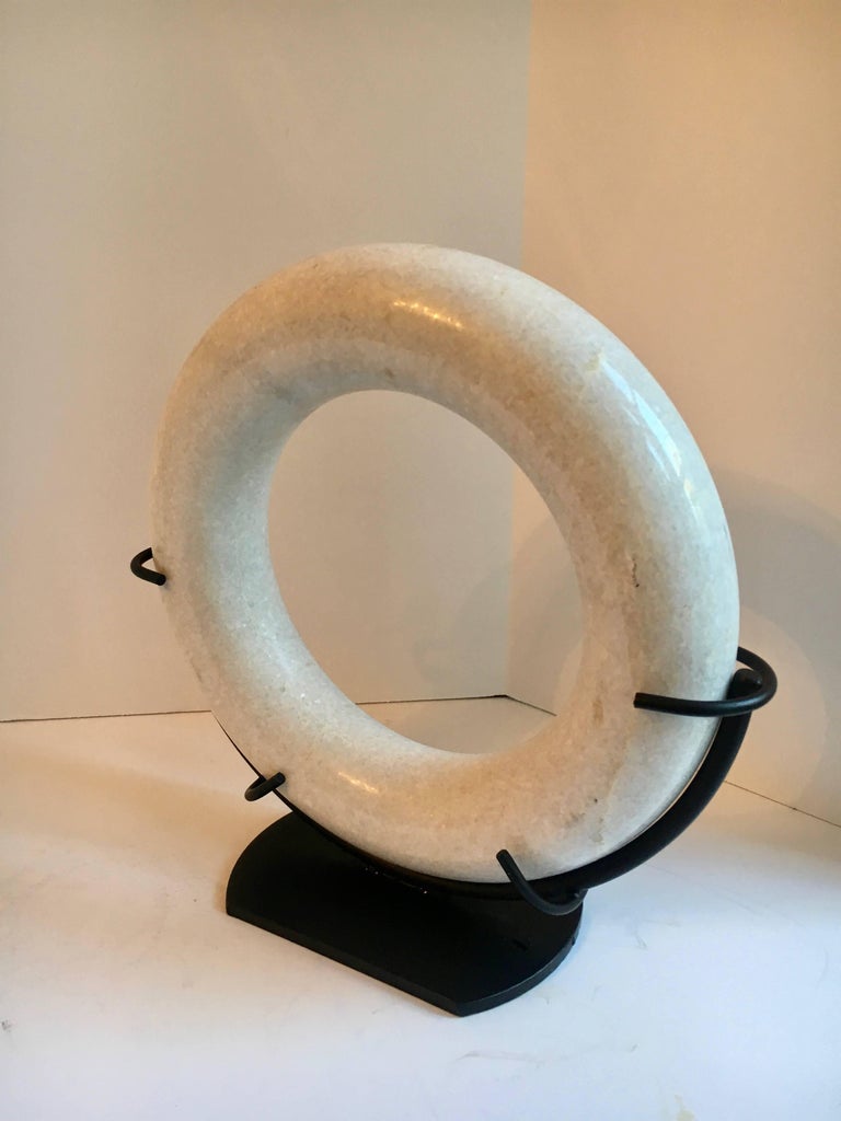 Marble Circular Disk Sculpture in Custom Metal Stand at 1stDibs ...