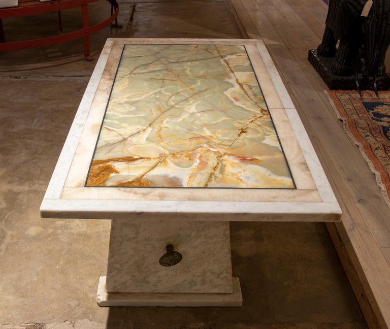 Marble Coffee Table with Onyx and Marble Top with Bronze Decorations ...