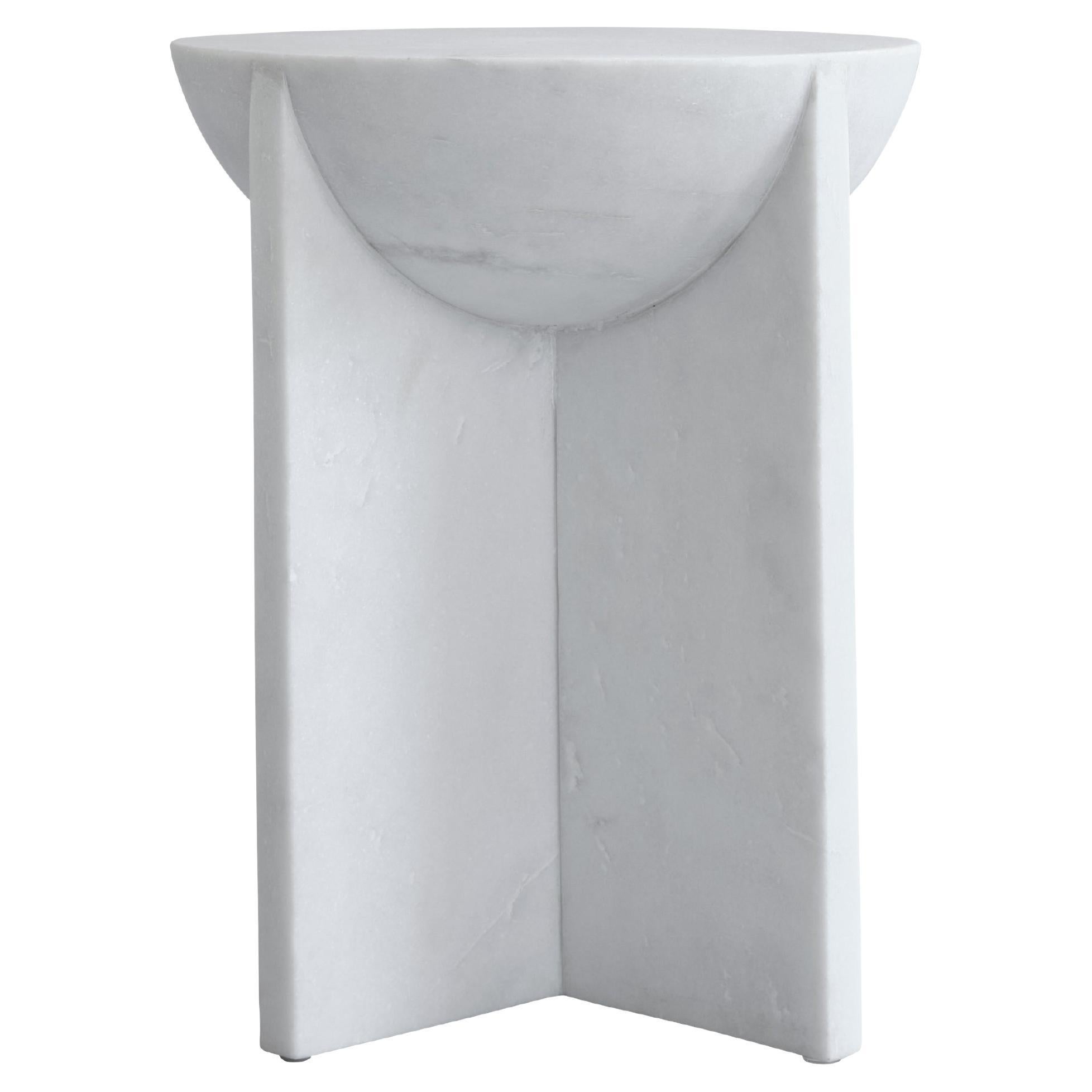 Giancarlo Stool Side Table in White Arabescato Marble For Sale at 1stDibs