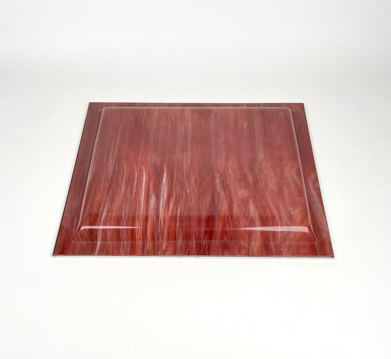 Marble Effect Acrylic and Frame Chrome Tray Centerpiece Italy 1970s For ...