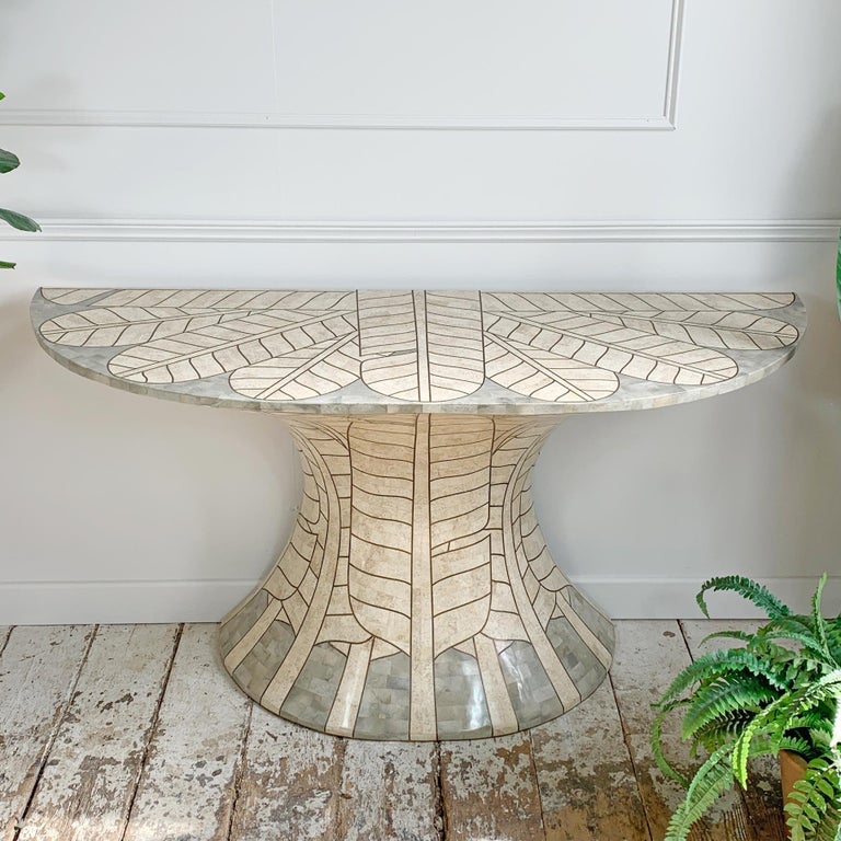 Marble Feather Console Table by Maitland Smith, 1980's For Sale at 1stDibs