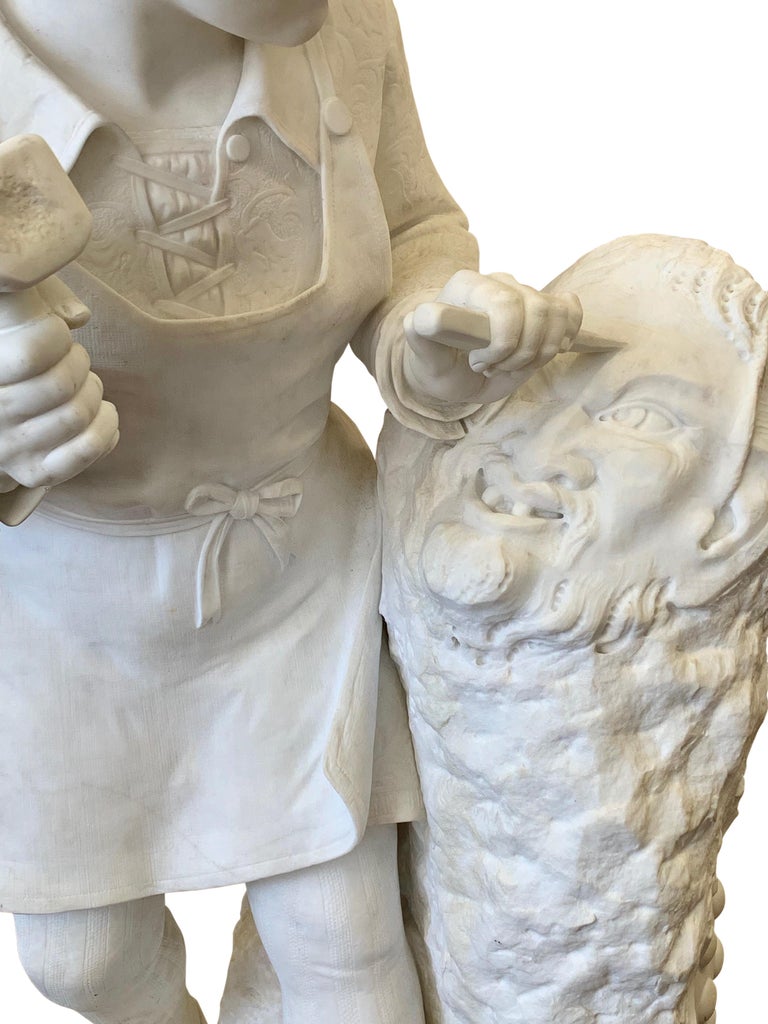 ANTIQUE marble Figure of Michelangelo Carving the Head of Faun For Sale ...