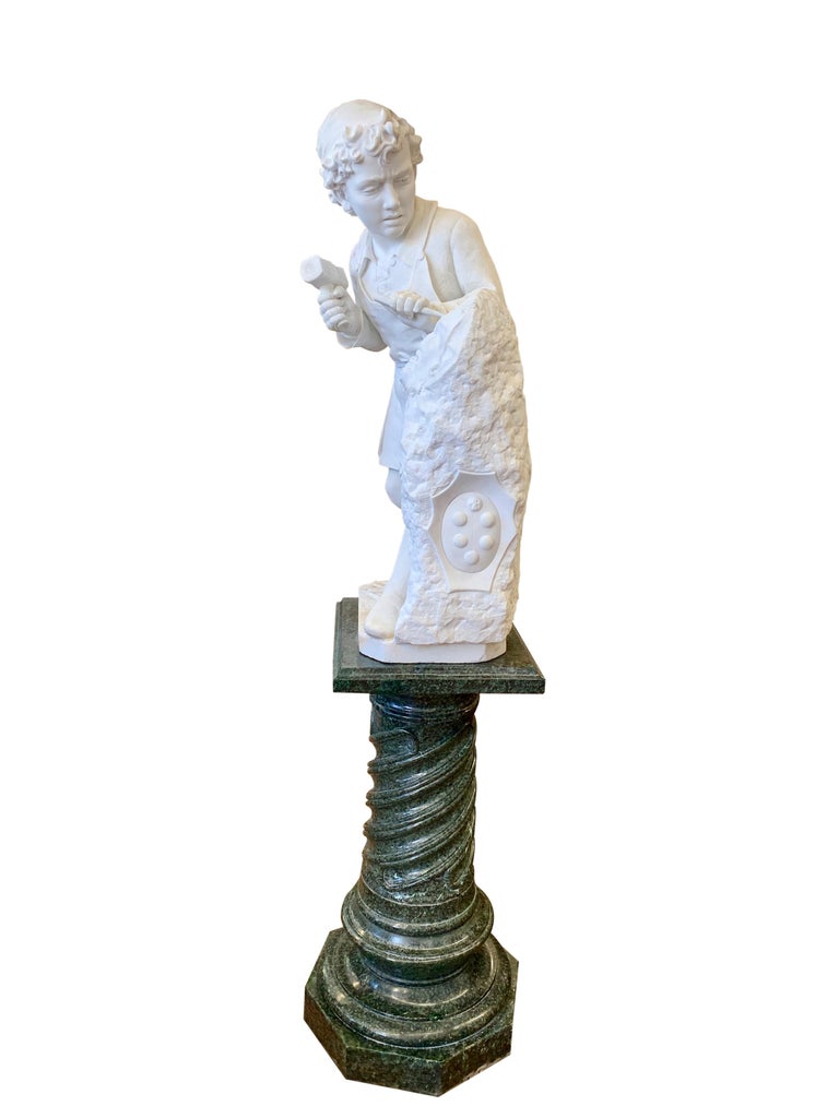 ANTIQUE marble Figure of Michelangelo Carving the Head of Faun For Sale ...