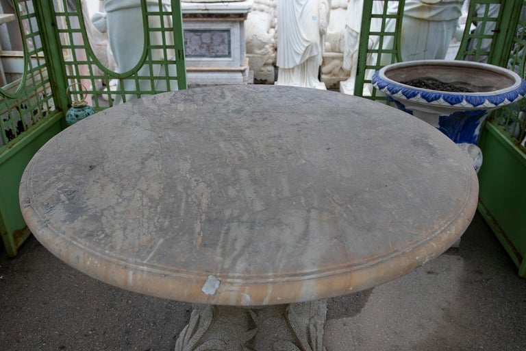 Marble Garden Table with Rose Portuguese Marble Top and Stone Base with ...