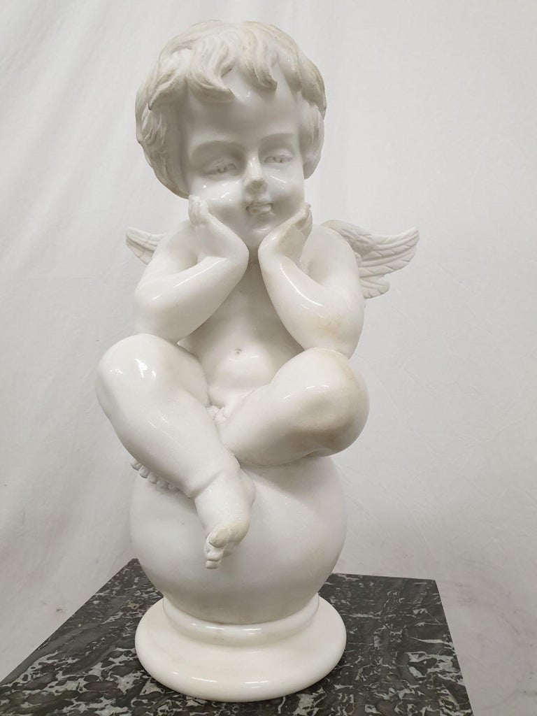 Marble Sculpture "Cupid on Globe", Early 20th Century For Sale at 1stDibs