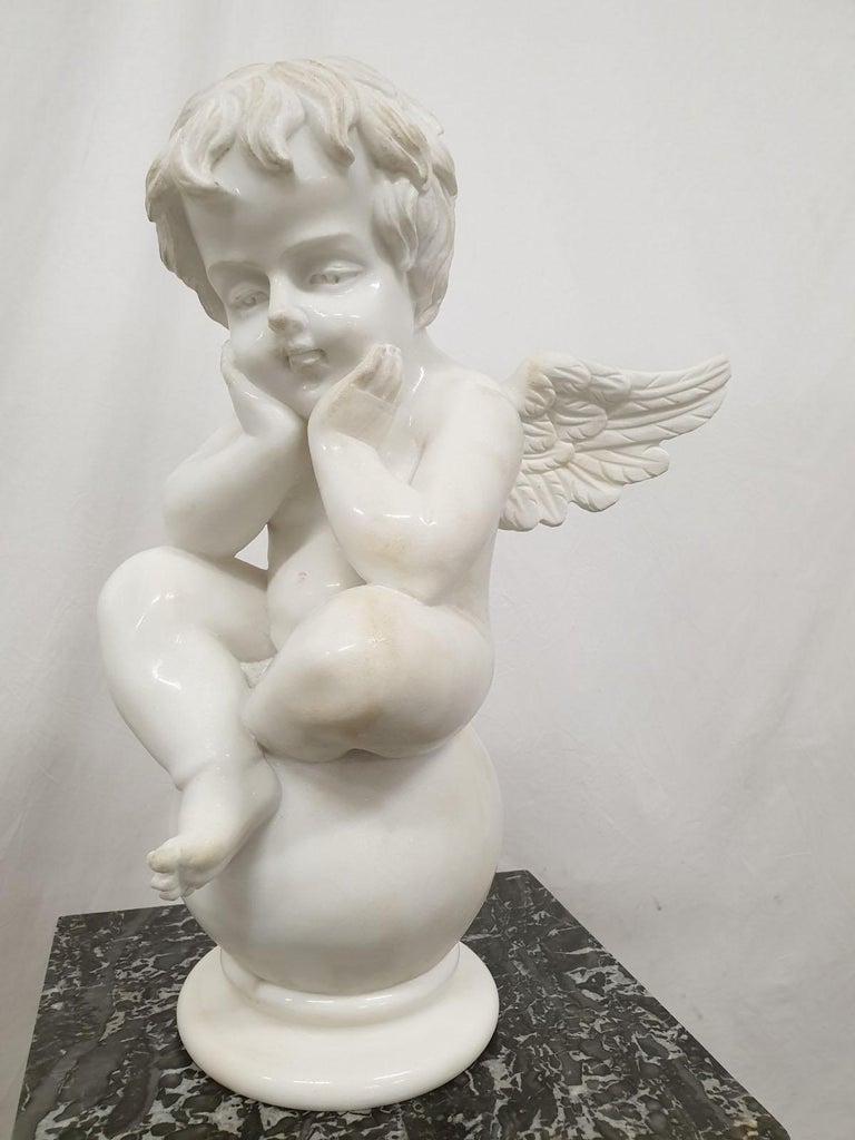 Marble Sculpture "Cupid on Globe", Early 20th Century For Sale at 1stDibs