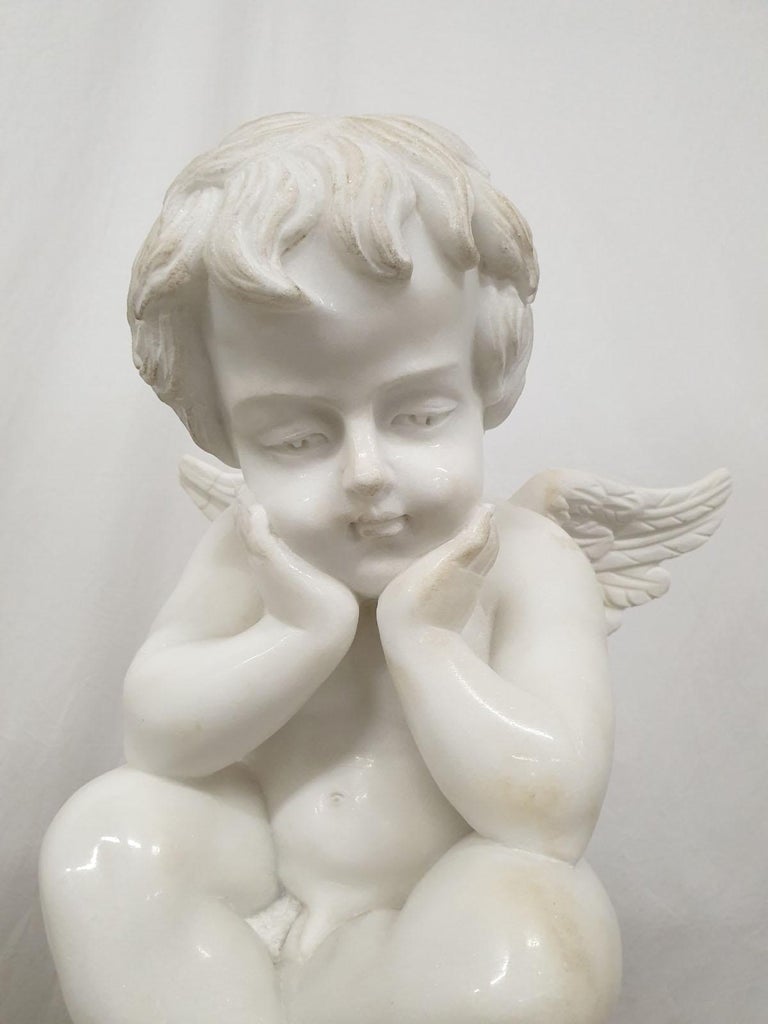 Marble Sculpture "Cupid on Globe", Early 20th Century For Sale at 1stDibs