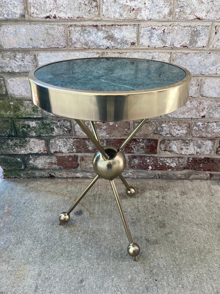 Marble Top Brass "Atomic" Side Table For Sale at 1stDibs