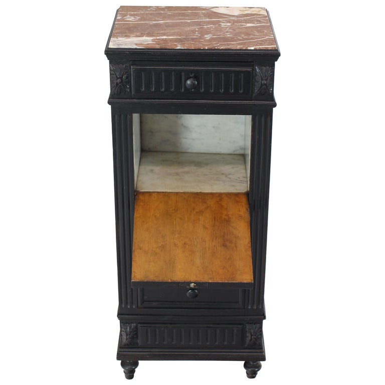 Marble Top Ebonized Black Four Drawers Drop Front Compartment Barber ...