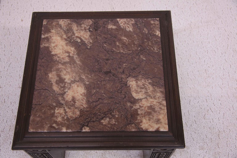 Marble Top Square Carved Table For Sale at 1stDibs