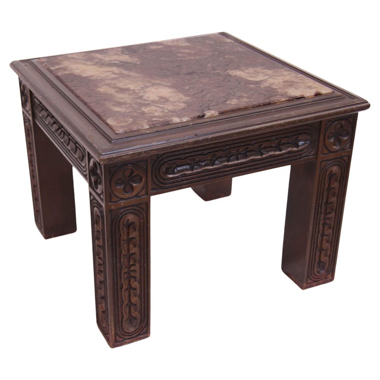 Marble Top Square Carved Table For Sale at 1stDibs
