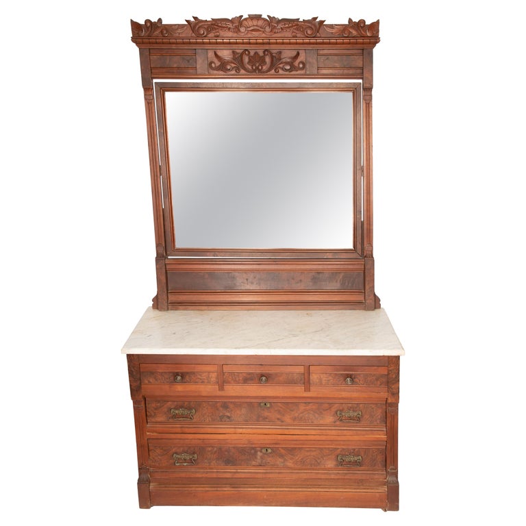 Marble-Top Walnut Dresser at 1stDibs