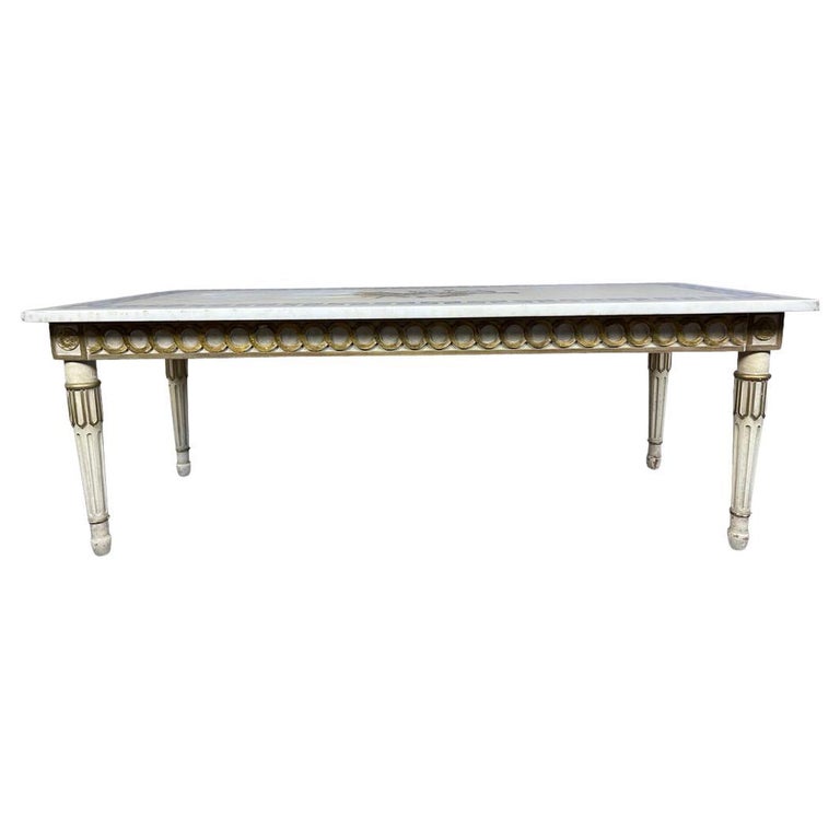 Marble Top White and Gilt Coffee Table with Greek Key and Decorative ...