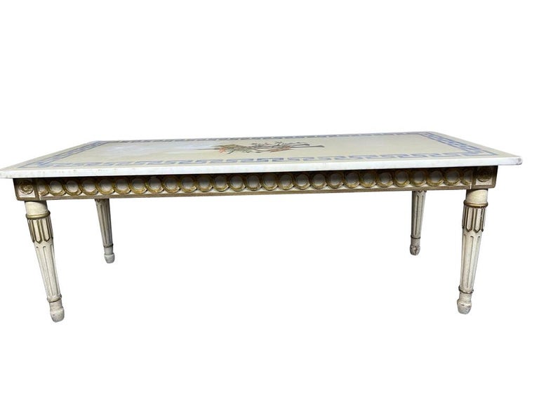 Marble Top White and Gilt Coffee Table with Greek Key and Decorative ...