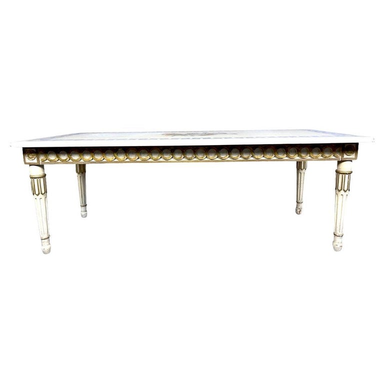 Marble Top White and Gilt Coffee Table with Greek Key and Decorative ...