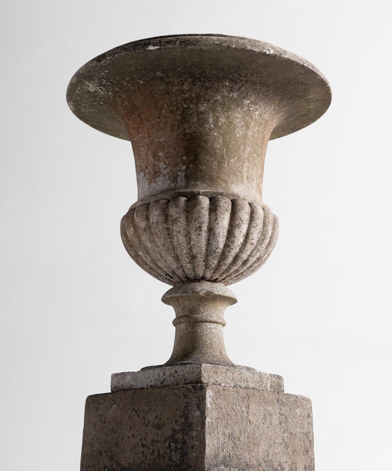 Marble Urn on Stone Plinth For Sale at 1stDibs