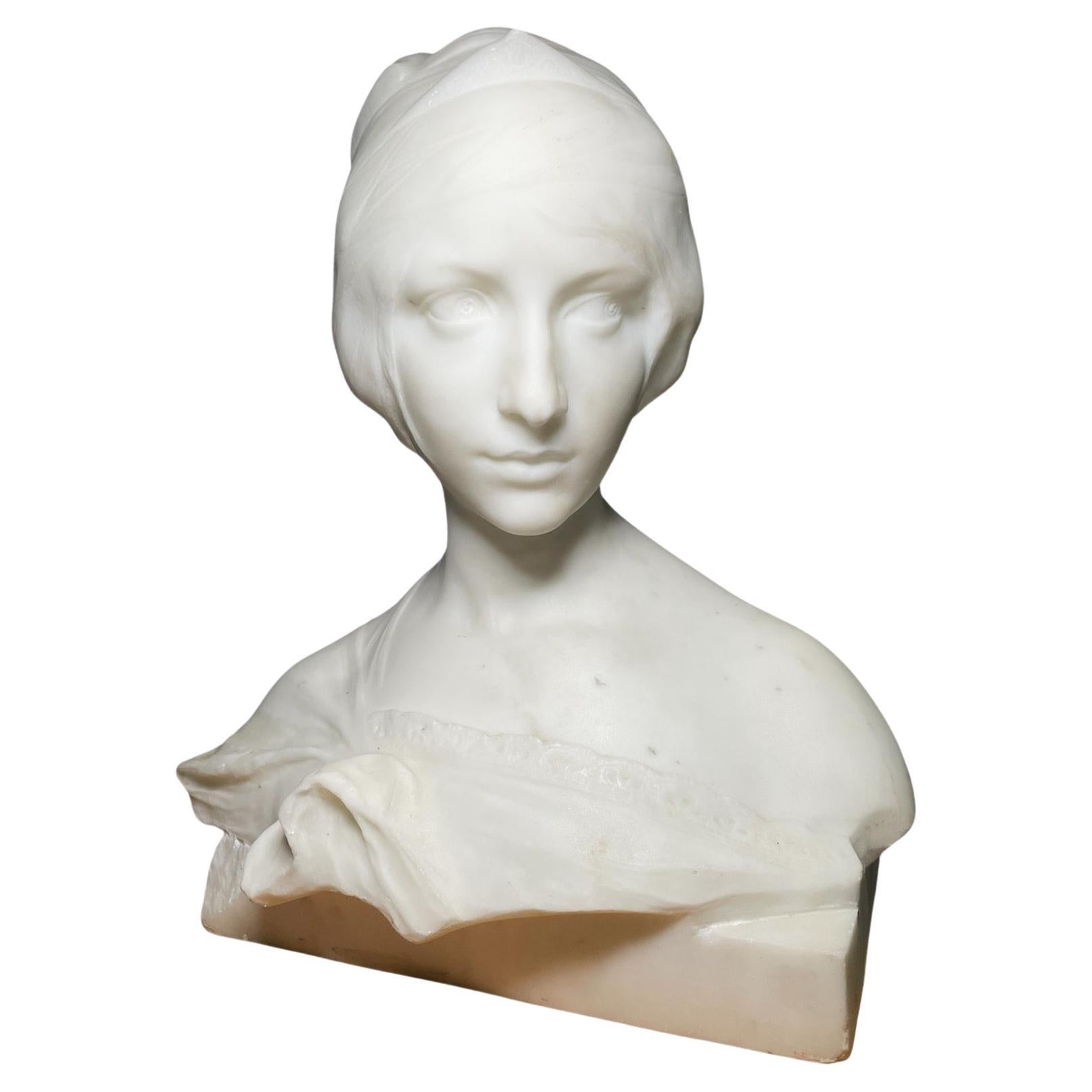 Antique E. Rousseau Cast Spelter Metal French Maiden Woman Bust ...