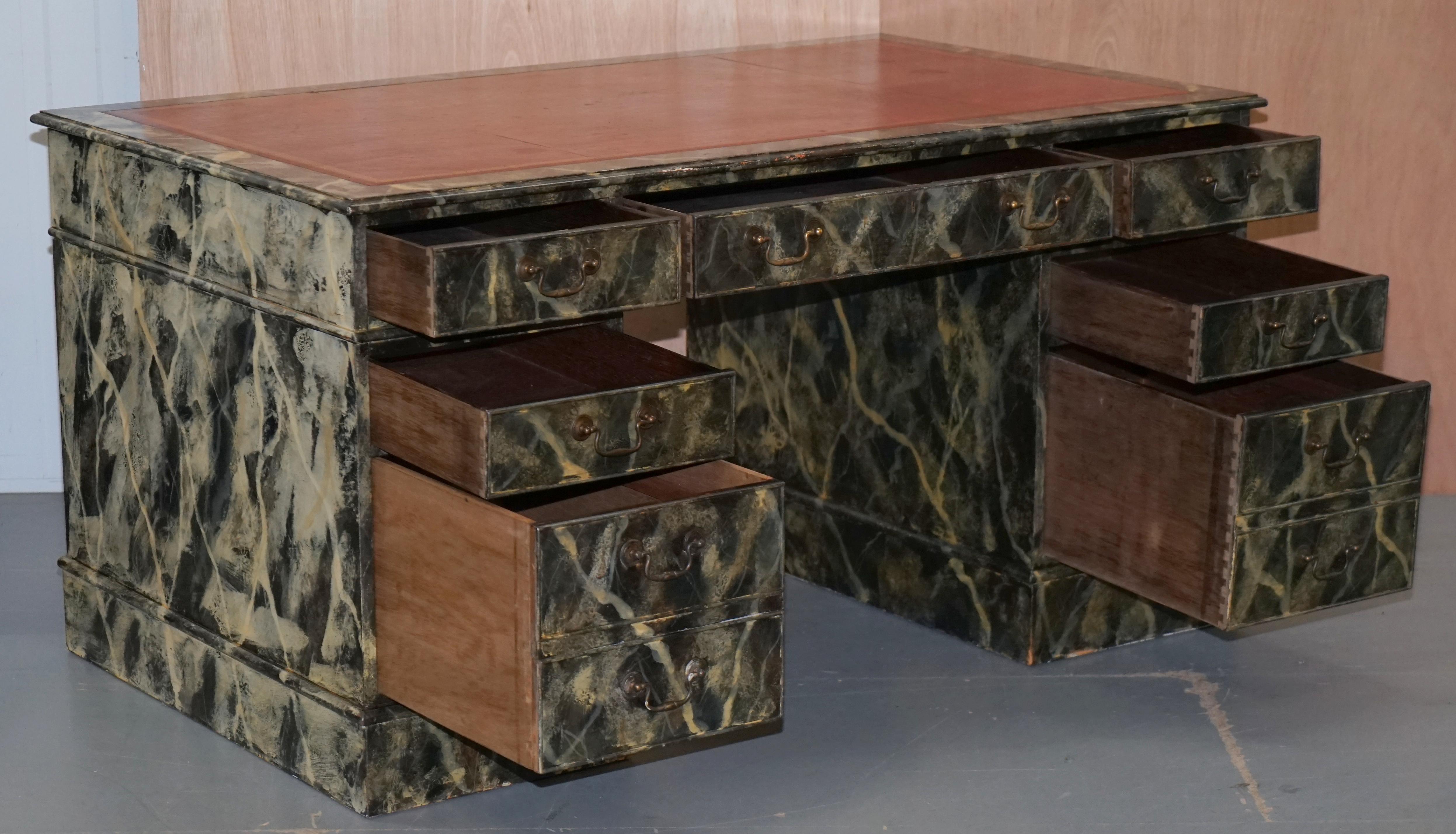 Marbled Hand Painted Marble Painted Twin Pedestal Partner Desk Oxblood ...