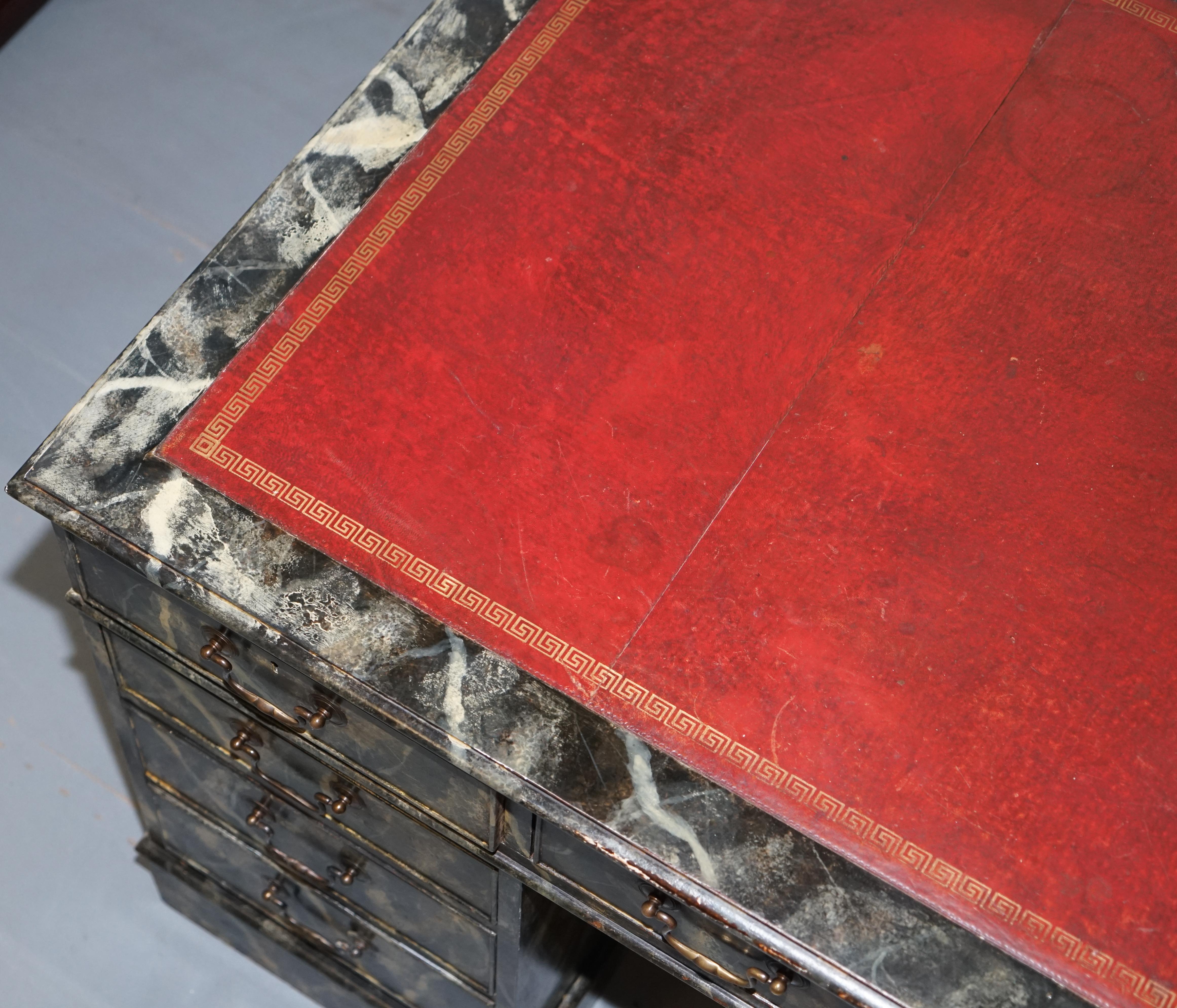 Marbled Hand Painted Marble Painted Twin Pedestal Partner Desk Oxblood ...