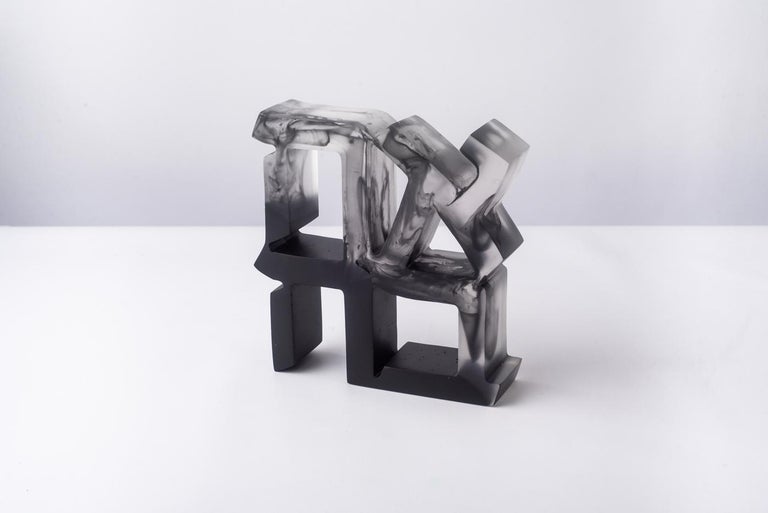 Ahava (אהבה) Hand Poured Marbled Resin Black Sculpture For Sale at 1stDibs