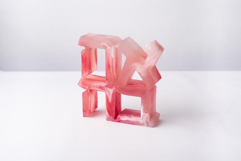Ahava (אהבה) Hand Poured Marbled Resin Pink Sculpture For Sale at 1stDibs