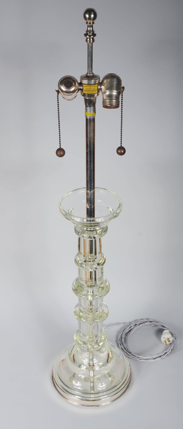 Marbro Glass Column and Silver Plate Table Lamp at 1stDibs