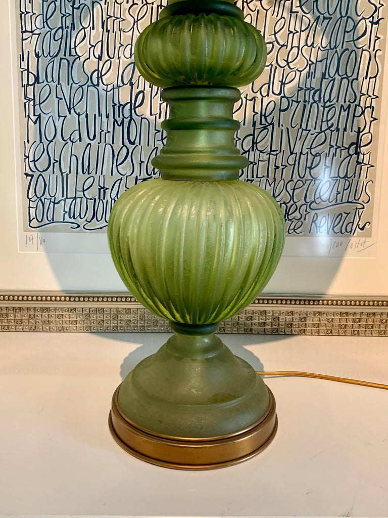Marbro Seguso Murano "Corroso" Green Glass Table Lamp with Shade at 1stDibs