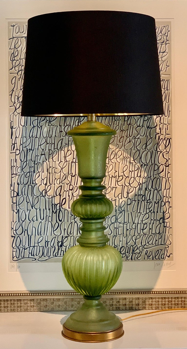 Marbro Seguso Murano "Corroso" Green Glass Table Lamp with Shade at 1stDibs