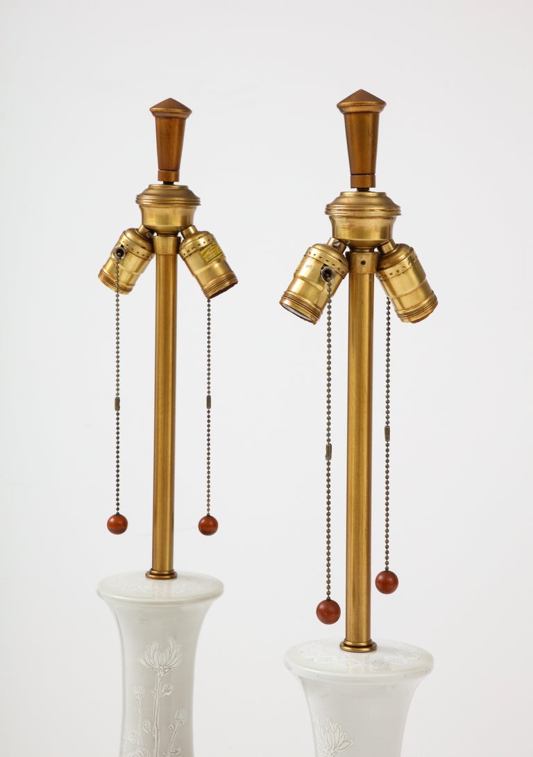 Marbro White, Beige Chrysanthemum Porcelain Lamps For Sale at 1stDibs