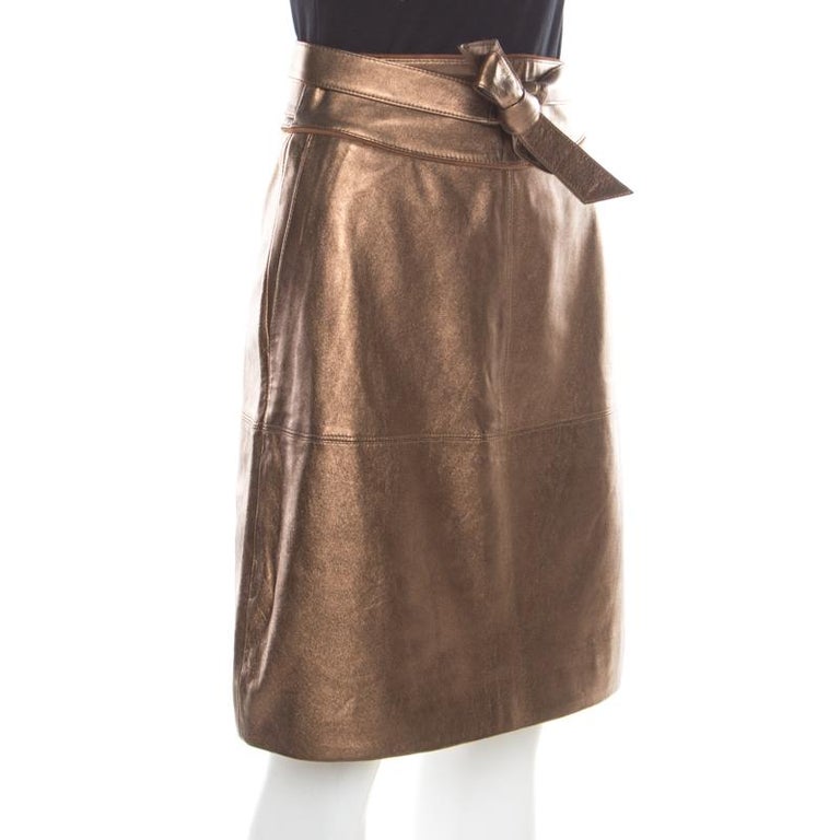 Marc by Marc Jacobs Metallic Partridge Waist Tie Detail Leather Skirt S ...