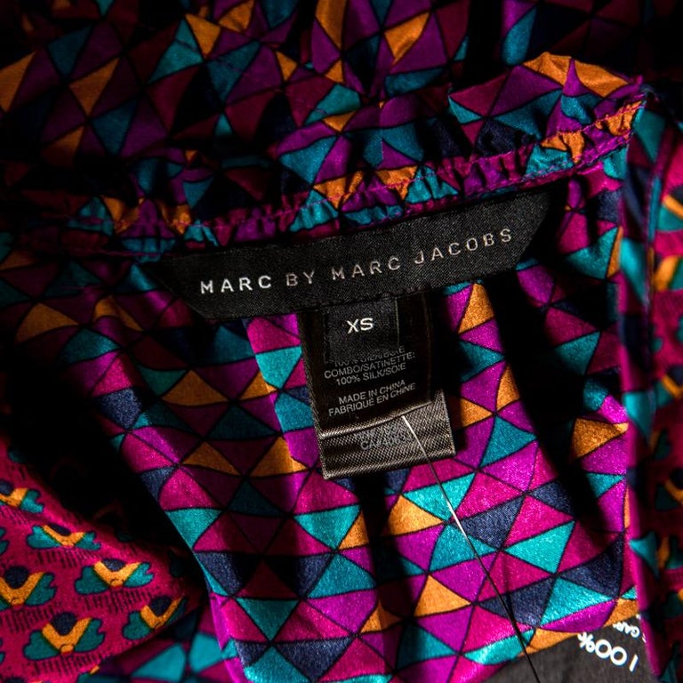 Marc by Marc Jacobs Multicolor Printed Silk Ruffled Trim Belted Dress ...