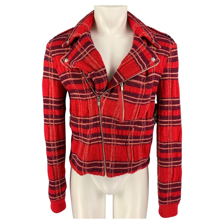 MARC by MARC JACOBS Size M Red Navy Plaid Wool Biker Jacket For Sale at ...