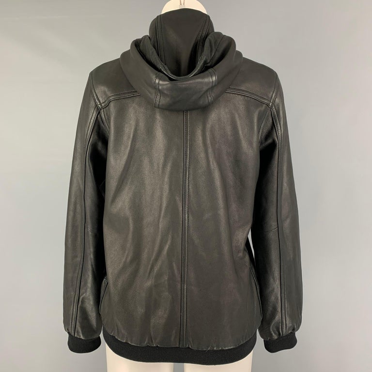 MARC by MARC JACOBS Size S Black Leather Hooded Jacket For Sale at 1stDibs