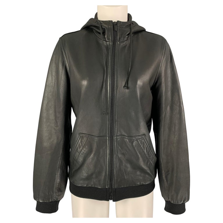 MARC by MARC JACOBS Size S Black Leather Hooded Jacket For Sale at 1stDibs