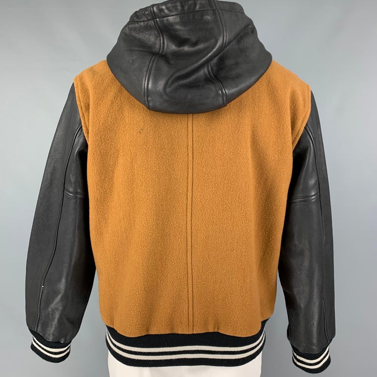 MARC by MARC JACOBS Size XL Tan Black Mixed Materials Varsity Jacket ...