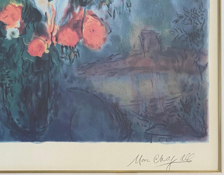 Marc Chagall "Blue Bouquet" Print in Gilt Wood Frame For Sale at 1stDibs