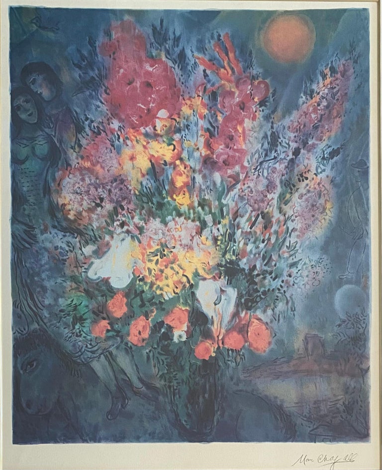 Marc Chagall "Blue Bouquet" Print in Gilt Wood Frame For Sale at 1stDibs