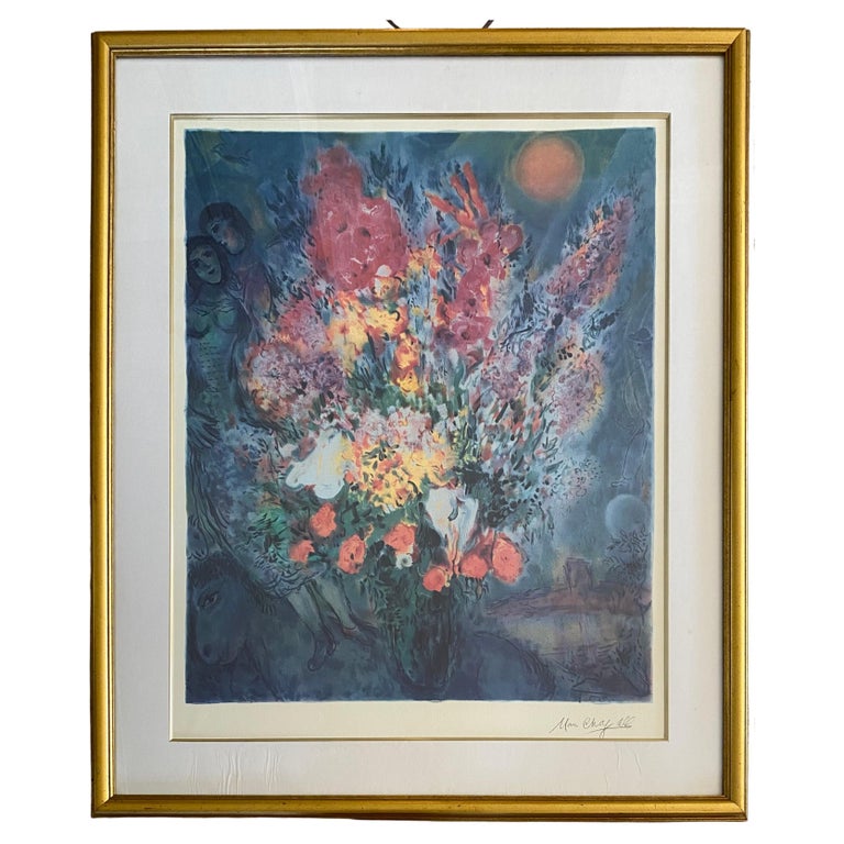 Marc Chagall "Blue Bouquet" Print in Gilt Wood Frame For Sale at 1stDibs