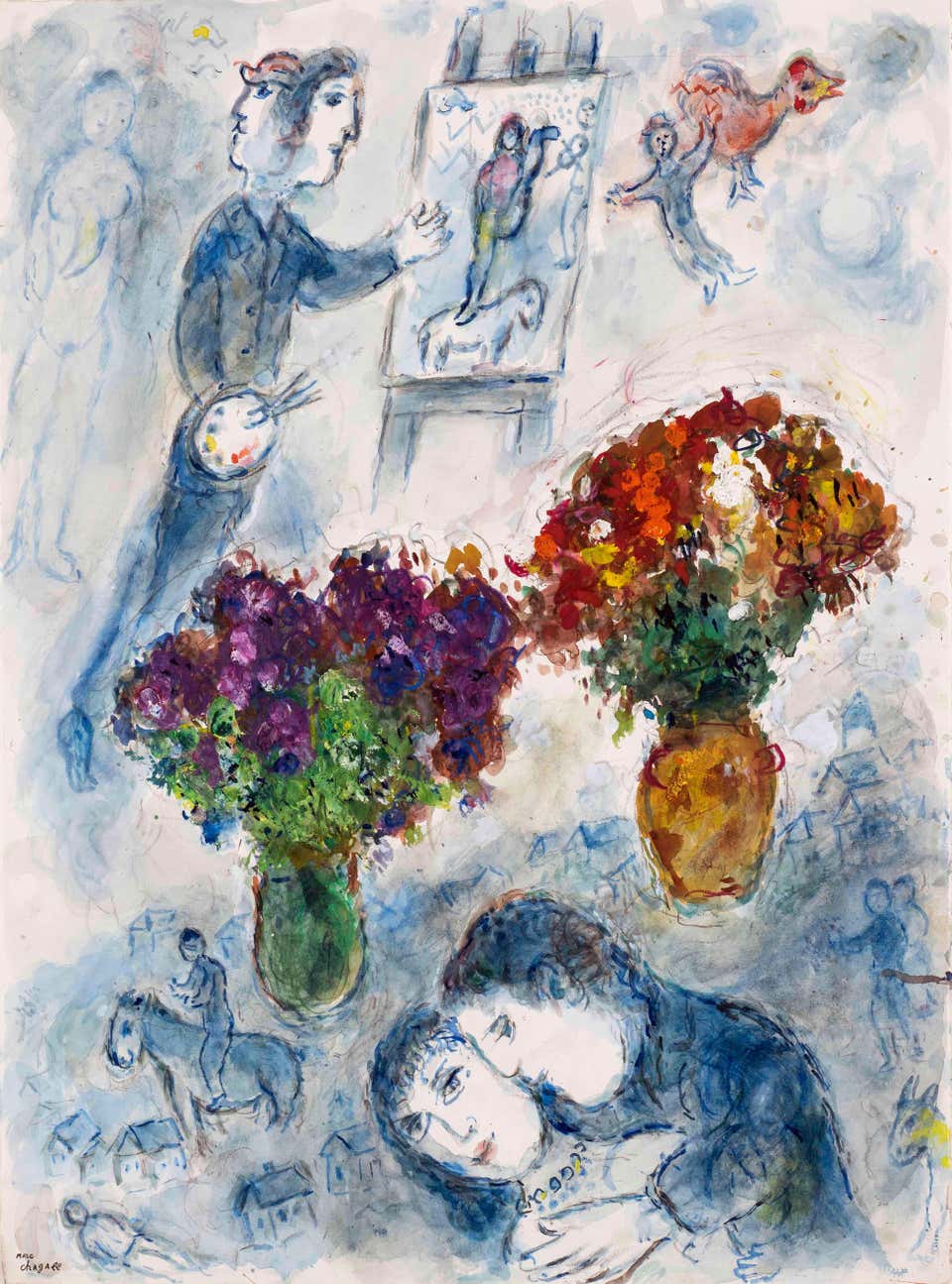 Marc Chagall Couple Allongé Au Grand Bouquet By Marc Chagall