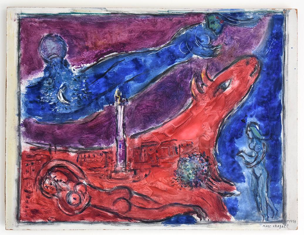 Marc Chagall - Sketch for the Bastille Esquisse pour La Bastille - Oil ...