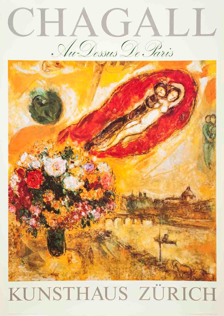 1989 After Marc Chagall ''Au Dessus de Paris'' Modernism Orange,Yellow ...
