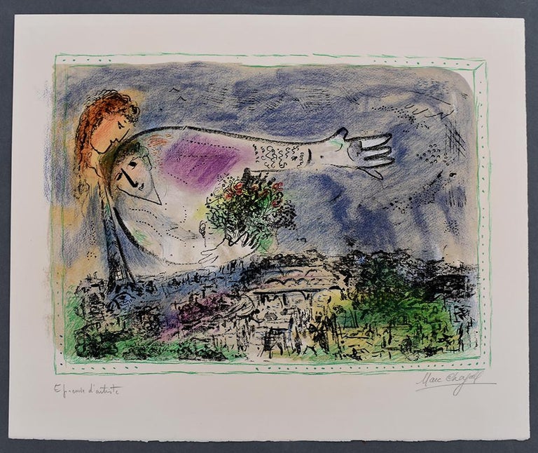 Marc Chagall – Über Paris – handsignierte Lithographie – Französische ...